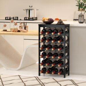 MOGELAFOO 24-Bottle Wine Rack Freestanding Floor, 6-Tier Wine Storage Shelves with Black Table Top, Stackable Bamboo Wine Display Rack Shelf for Kitchen, Bar, Dining Room