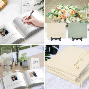 Wedding Guest Book with Table Sign and 216 Photo Corners Stickers, Hardcover Linen Polaroid GuestBook for Wedding，Baby Shower, Special Events - 100 Blank Pages for Sign in and Photos- Beige 7.2x9.2”