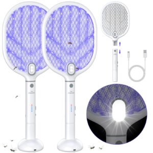 palone electric fly swatter rechargeable, electric bug zapper racket with light, mosquito swatter, 4000v detachable dual modes fly zapper, mosquito killer for indoor outdoor 2 pack