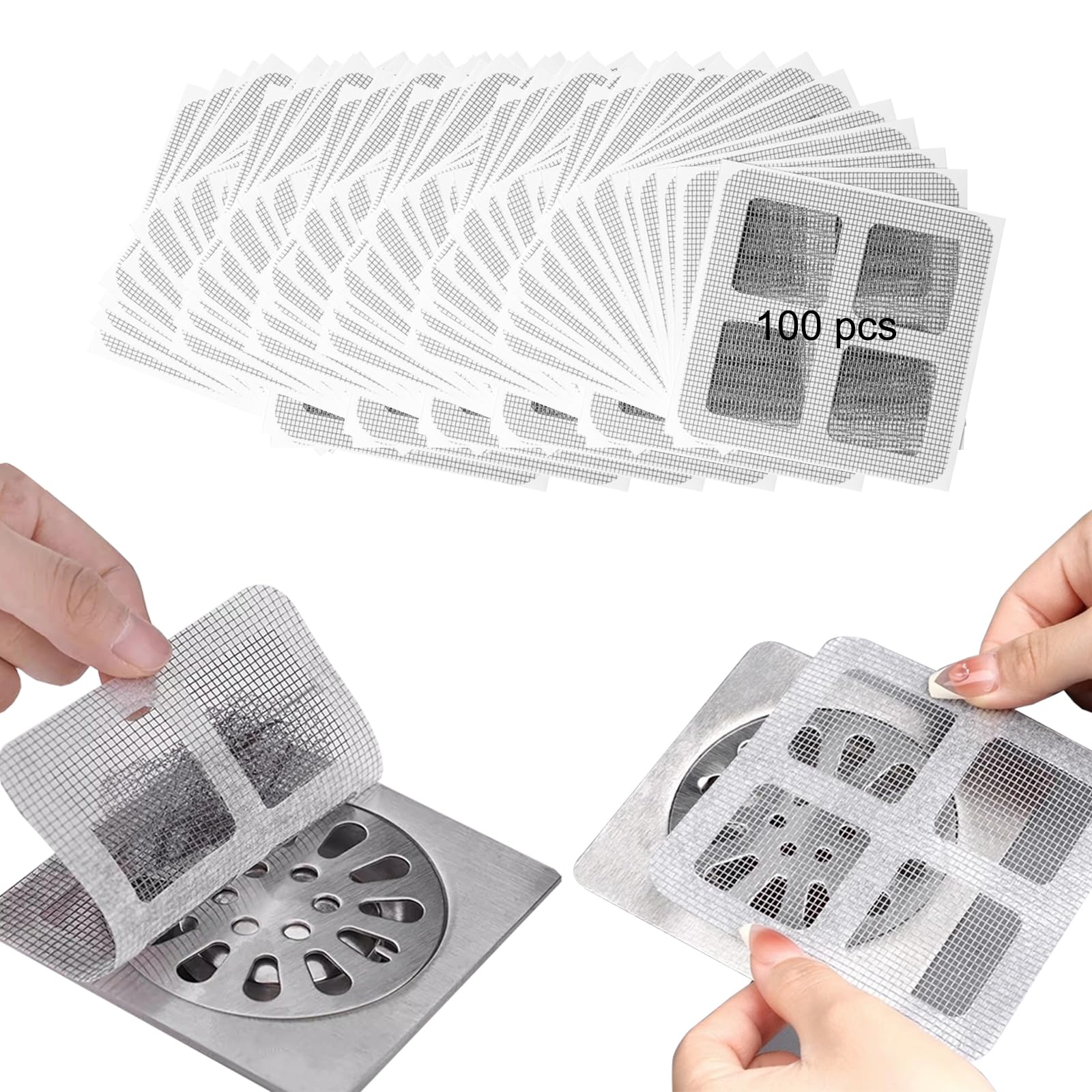 Disposable Hair Drain Stickers,100 PCS Floor Drain Sticker, Disposable Shower Drain Cover Hair Catcher Shower Drain Mesh Stickers, Sewer Filter Screen, Bathroom, Laundry, Bathtub, Kitchen, Sink