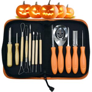 wchiou pumpkin carving kit tools halloween, professional heavy duty carving set, stainless steel double-side sculpting tool carving kit for halloween decoration jack-o-lanterns, gift for halloween.