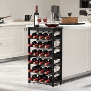 MOGELAFOO 24-Bottle Wine Rack Freestanding Floor, 6-Tier Wine Storage Shelves with Black Table Top, Stackable Bamboo Wine Display Rack Shelf for Kitchen, Bar, Dining Room