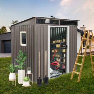 6x5 ft outdoor storage shed, waterproof metal garden sheds with lockable door, steel tool storage buildings shed & outdoor storage house for garden, backyard, patio, lawn, trash cans(gray)