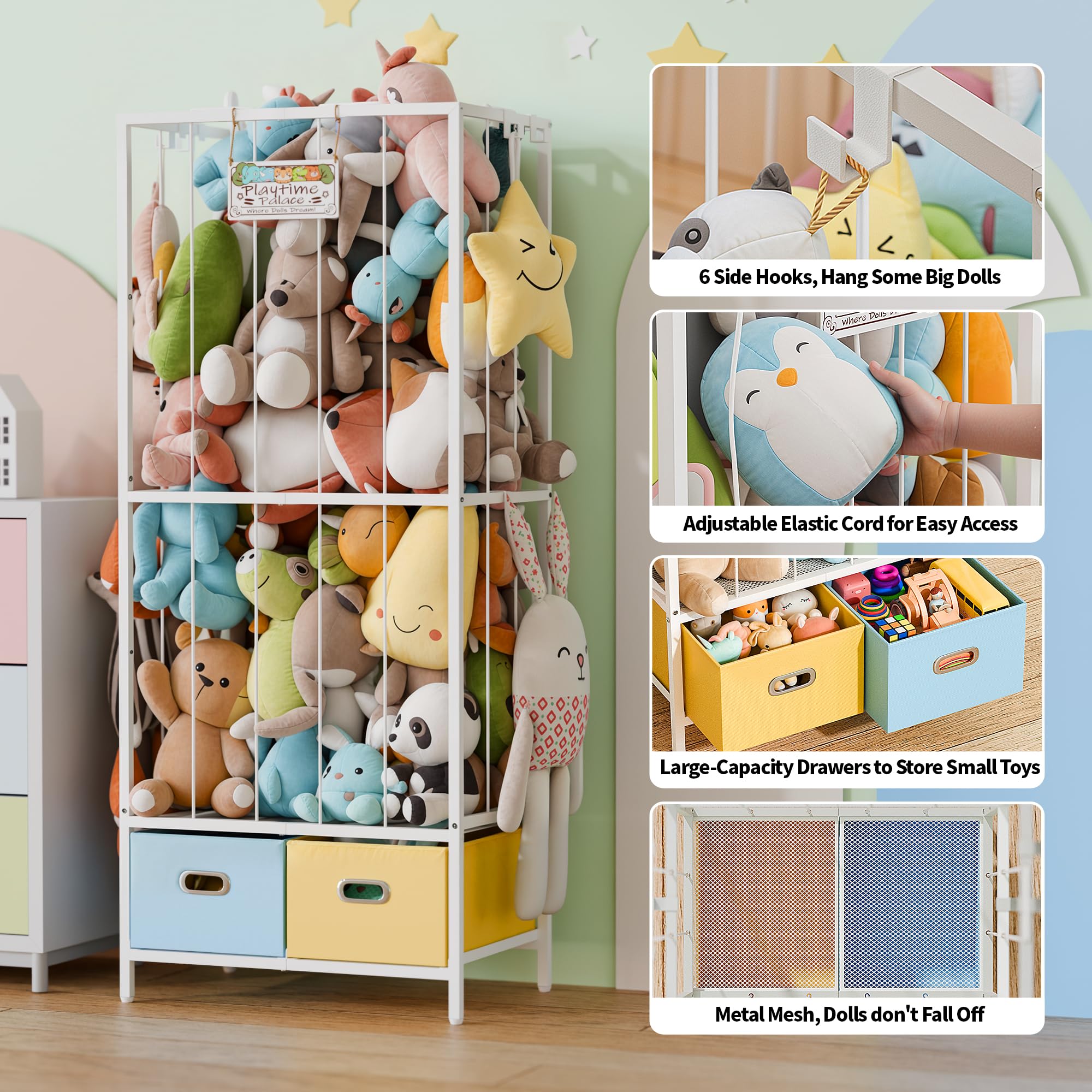 Stuffed Animal Storage Toy Organizer - Metal Kids Toy Organizers and Storage Bins, Extra Large Stuffed Animal Zoo Storage, Toys Shelf Organizer Storage for Kids Room, Nursery Play Room, Bedroom