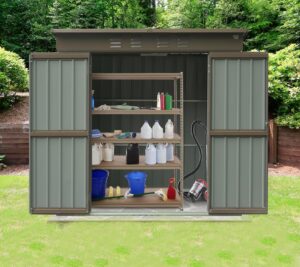 outdoor storage shed, 6 x 4 ft, galvanized metal, brown, for garden, backyard, lawn, terrace tool storage