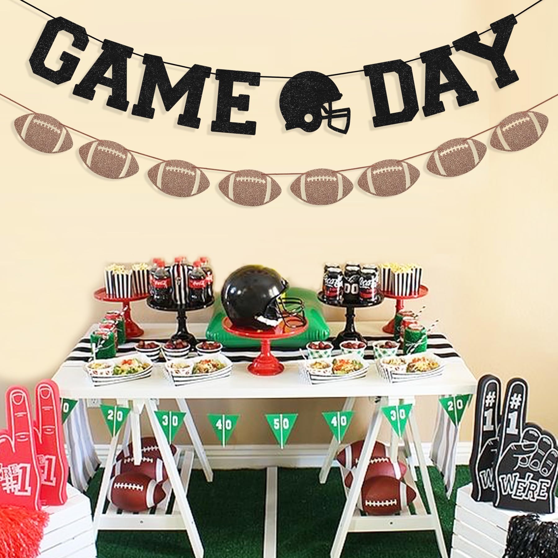 FAKTEEN Football Party Banners Game Day Banner with Football Garland Banner for Football Party Decorations Sports Football Theme Festival Birthday Baby Shower Decoration Supplies