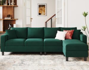 belffin velvet convertible sectional sofa l shaped couch reversible sectional sofa with chaise velvet 4 seat sectional sofa (green)…