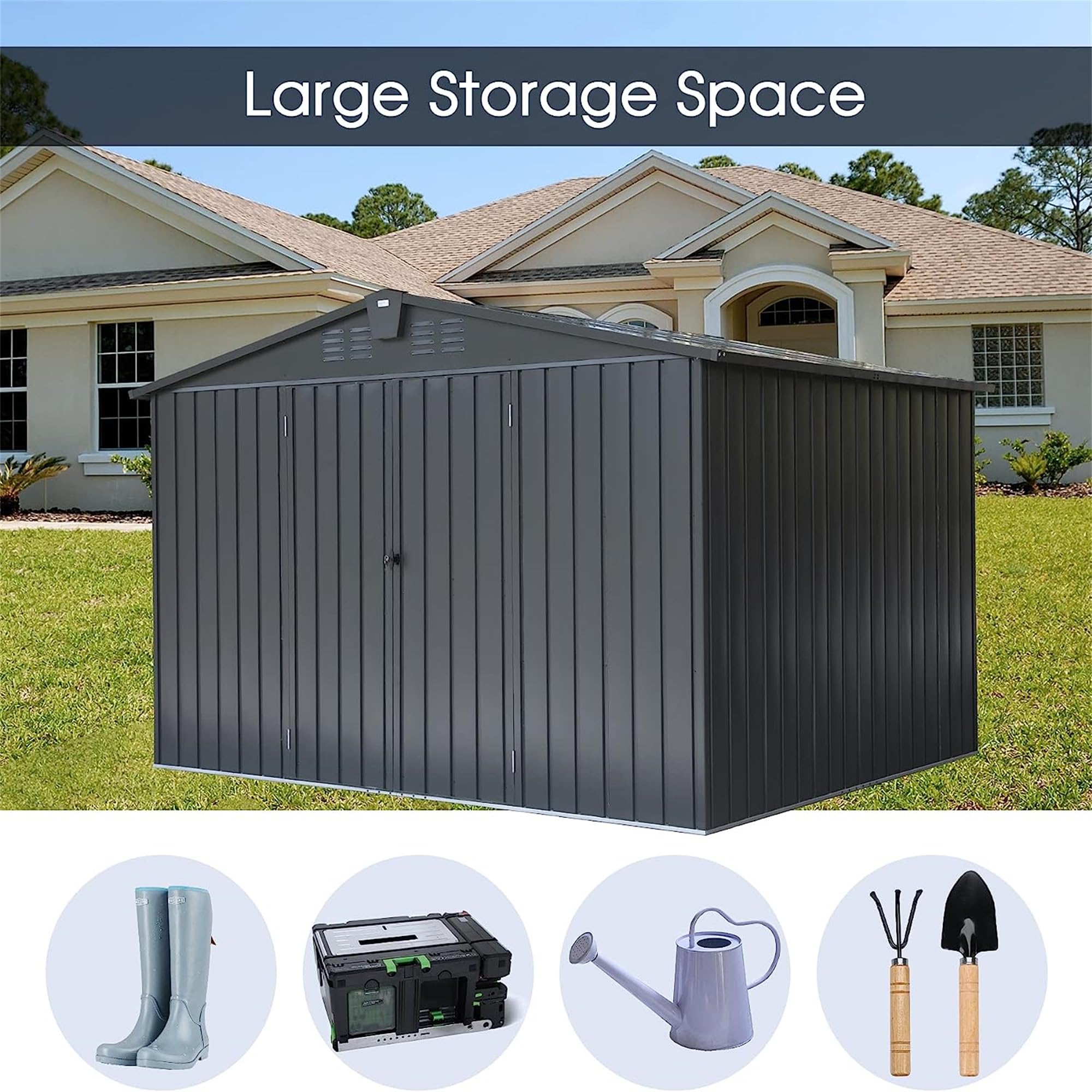 Outdoor Storage Sheds, 10' x 8', Patio Sheds, Garden Storage Cabinets, for Backyard, Terrace, Black