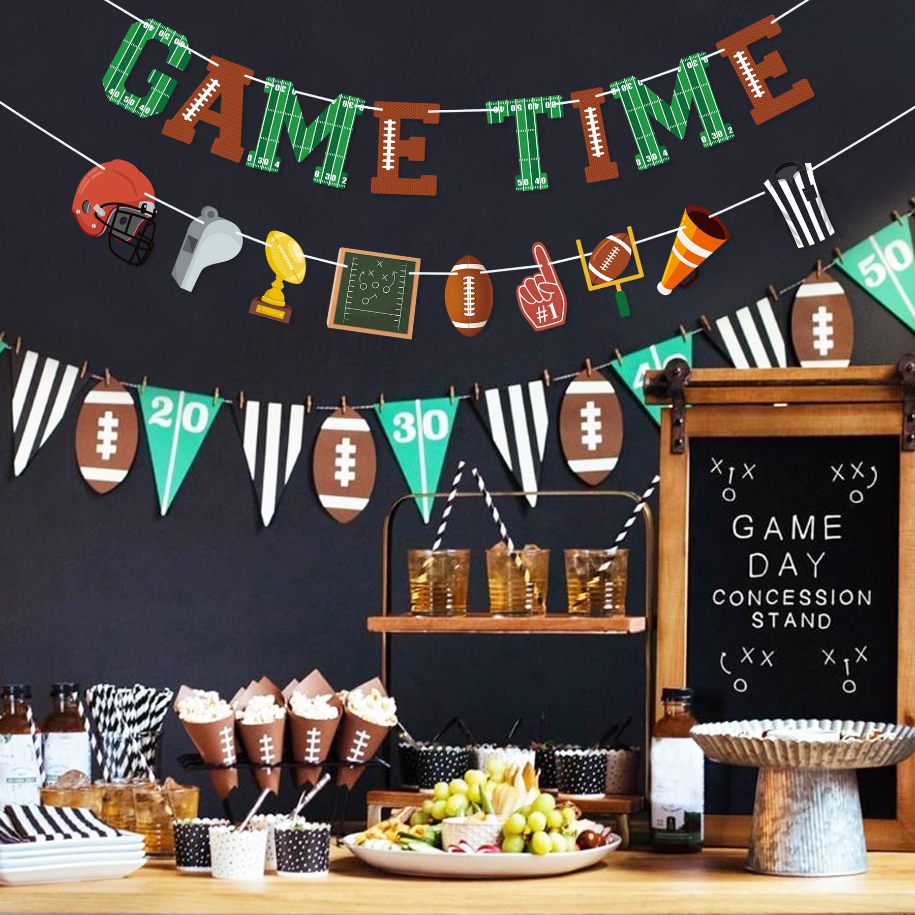 FAKTEEN Game Time Football Banner Garland Football Party Decorations Football Party Decor Sports Baby Shower Birthday Party Decorations Football Game Party Supplies