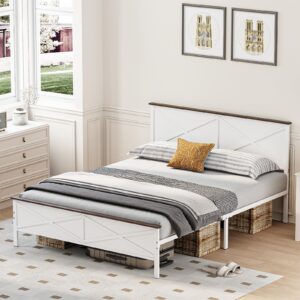 VOPEAK Farmhouse Queen Bed Frame with Headboard and Footboard, Bed Frame Queen Size Metal Platform with Under Bed Storage, Noise Free, No Box Spring Needed, Easy to Install, Sturdy & Stable, White