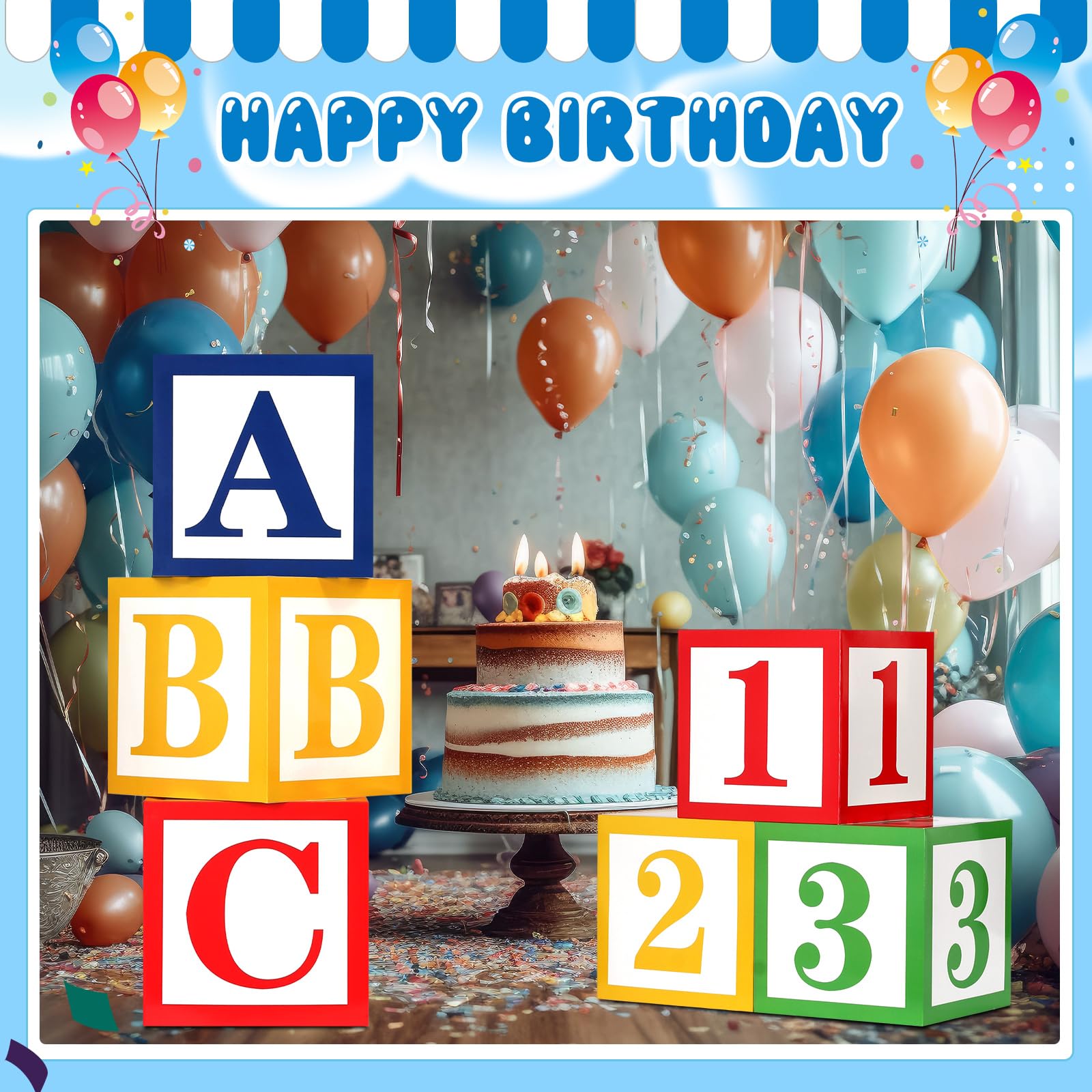 Letter Boxes for Party Celebration Supplies ABC Block Theme Decorations Balloon Alphabet for Back to School Graduation Birthday Baby Shower Toy Inspire Story Supply Nursery Game Favor Centerpieces