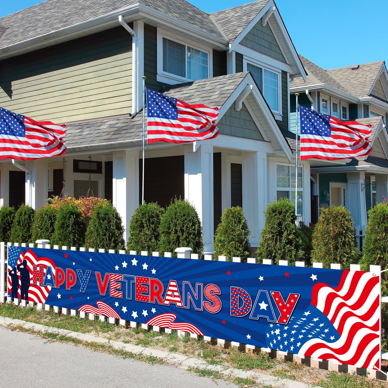 Veterans Day Decorations Large Happy Veterans Day Banner Thank You Veterans Flag for Memorial Day Patriotic Party Supplies 9.8 x 1.6ft