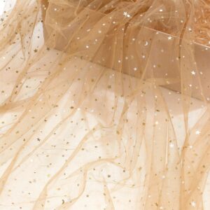 hosuly 54" x 20 yard gold tulle fabric sheer stars and moon gold tulle rolls for tutu skirt diy craft handmade dress skirt fabric wedding decoration(gold)