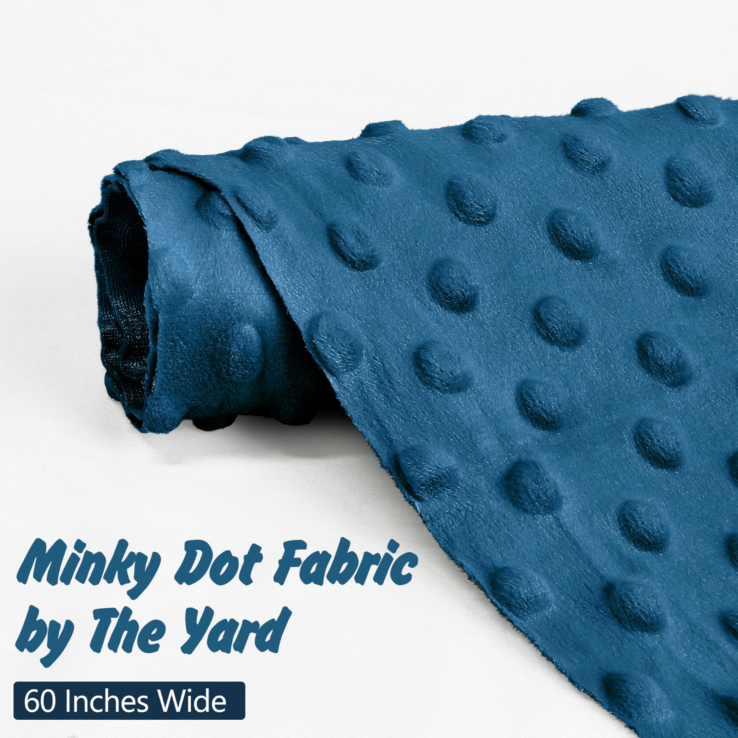 Homiest Minky Dot Fabric by The Yard, 1 Yard x 60 Inch Wide Soft Plush Fabric Light Navy Blue Fleece Fabric, Cuddle Minky Fabric for Blanket, Pillow Covers, Clothing Making, Scarf, Beanie