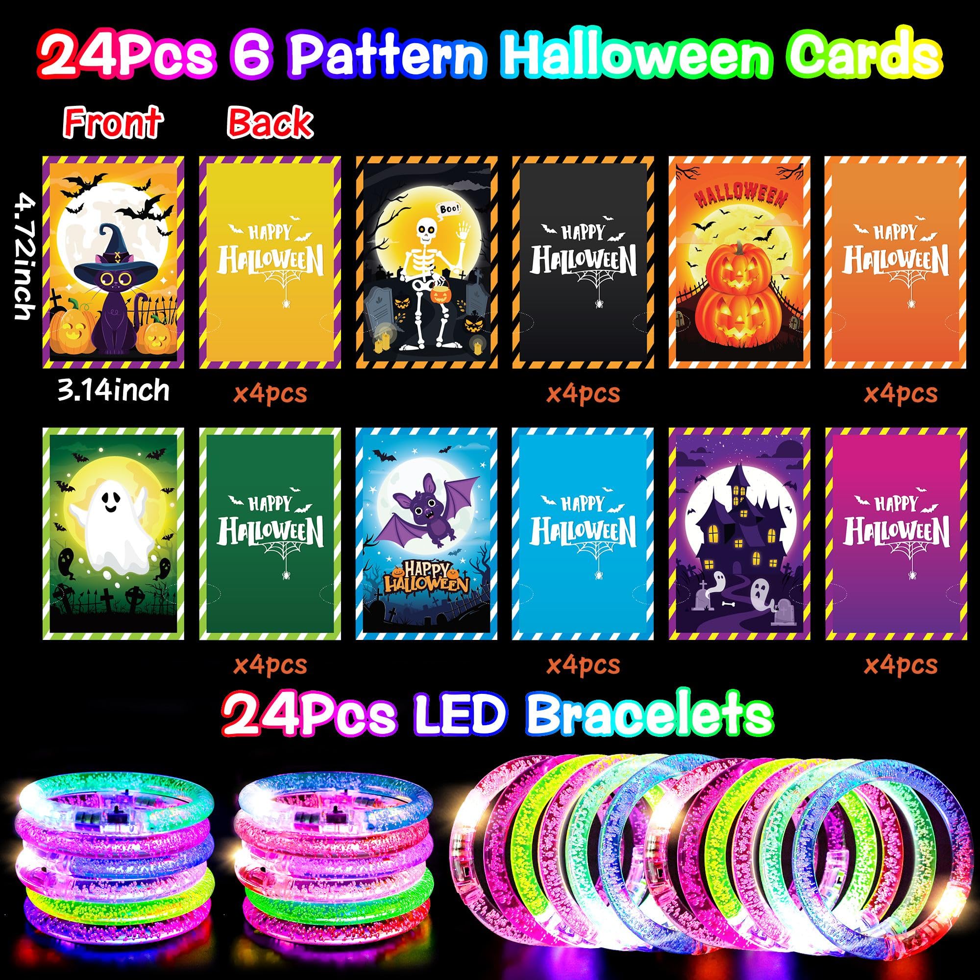 24 Pack Halloween Party Favors Bracelets Glow in the Dark Bracelets, Halloween Treats Party Favors Light Up Bracelet Halloween Glow Sticks Bracelet for Non Candy Treats Halloween Party Supplies