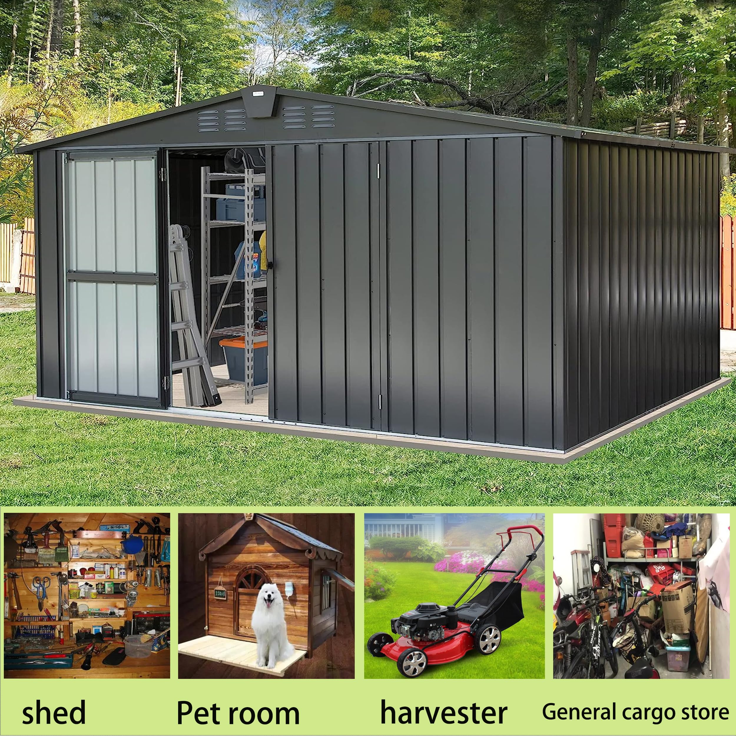 Outdoor Storage Sheds, 10' x 8', Patio Sheds, Garden Storage Cabinets, for Backyard, Terrace, Black