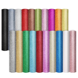 fopinoa 20pcs glitter faux leather sheets, 8.26 x 11.8 inch faux leather fabric sheets a4 pu faux leather sheets for diy crafts, jewelry making, sewing, craft making