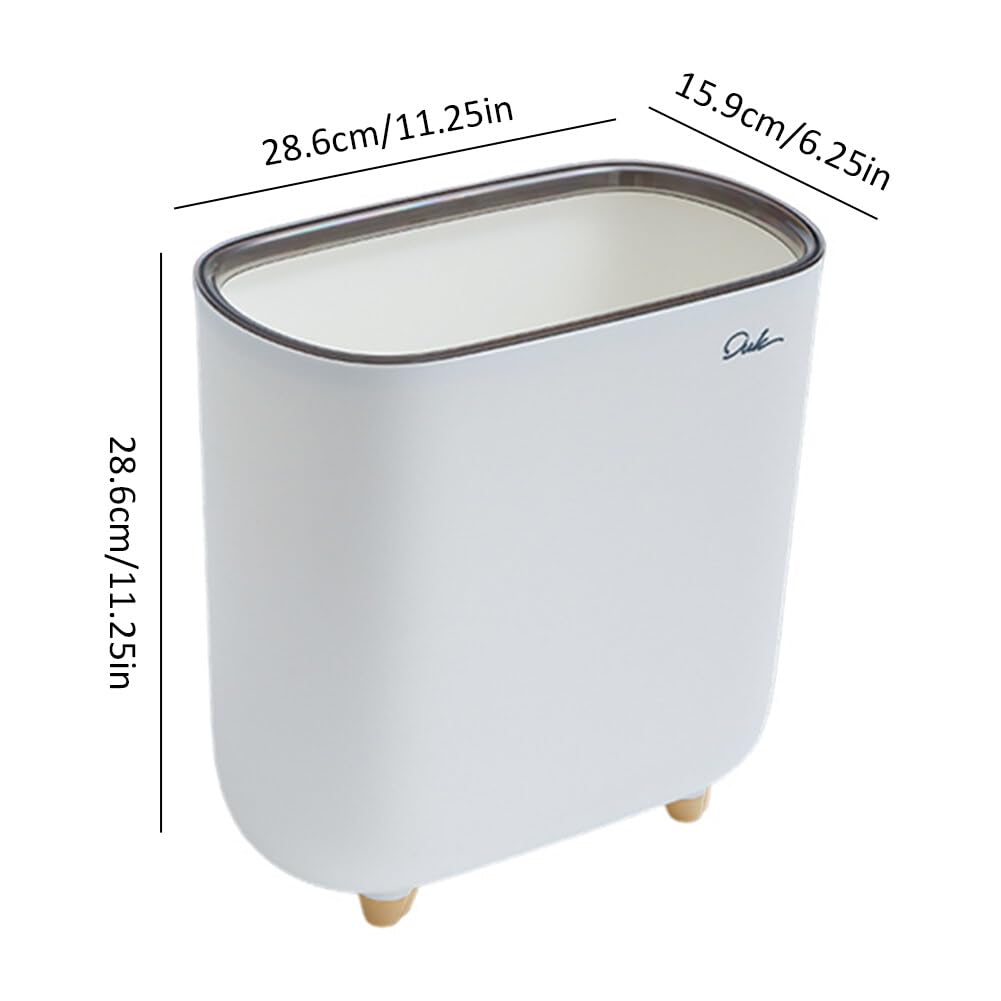 Zcargel Home Essential 13L Trash Can with Lid, Narrow Body Waste Basket, Press Open for Bathroom and Kitchen