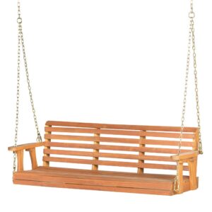 panana acacia wood 2-seater porch swing outdoor wooden swing bench with hanging chains for garden backyard patio