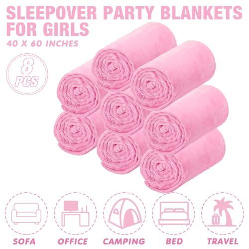 8 Pcs Flannel Fleece Blankets for Kids 40 x 60 Inch Sleepover Soft Throw Blankets 200 GSM Thin Wedding Blankets for Sofa(Pink)