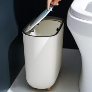 Zcargel Home Essential 13L Trash Can with Lid, Narrow Body Waste Basket, Press Open for Bathroom and Kitchen