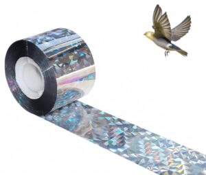 satonbeyi 1 roll bird scare tape ribbon,2 inch*200 ft bird tape for outside,easy use bird reflective tape for garden, orchard,farmor courtyard(silver)