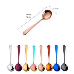 8 Piece Soup Bouillon Cereal Spoon,QOBIMOON Stainless Steel Soup Spoons,6.2 Inch Round Bouillon Spoons,Mixed Colors