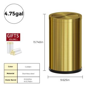 LEASYLIFE 18L/4.7GAL Stainless Steel Trash can,Kitchen Trash can with lid，Gold Kitchen Trash Can with Flipping Lid,Garbage cans for Kitchen，Living Room (4.7gal-Gold)