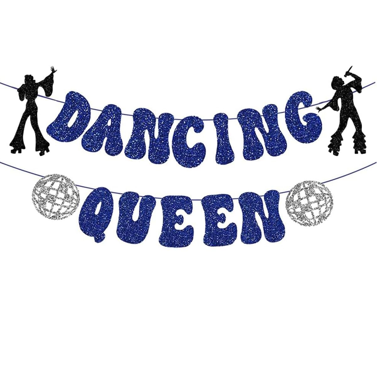 Glitter Dancing Queen 17th Birthday Party Decorations Banners, Blue Mamma Mia Dance Bachelorette Party Decor Supplies, Disco Ball Banner for Bridal Shower Wedding Party