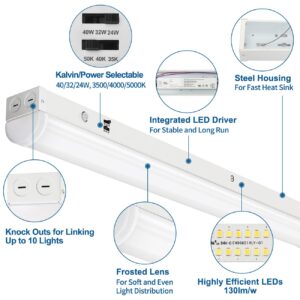 DAKASON 4FT LED Linear Light Fixture, 4 Foot LED Shop Lights 40/32/24W 35/40/5000K CCT Selectable, 4Feet Commercial Bay Lighting Fluorescent Tube Replacement for Office Garage 4 Pack