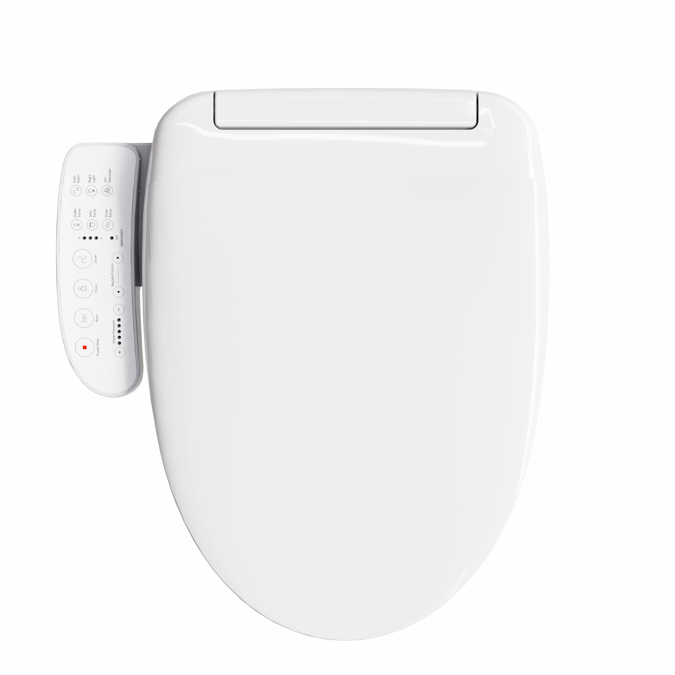 HOROW B0403 Elongated Bidet Toilet Seat, Soft Closing Adjustable Heated Seat fits for T0338W Toilet, Electronic Smart Seat with Warm Air Dryer and LED Night Light, White Side Arm Control