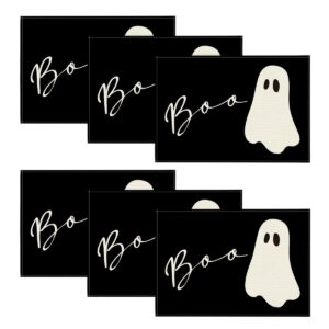 artoid mode boo ghost halloween placemats set of 6, 12x18 inch seasonal black holiday table mats for party kitchen dining decoration