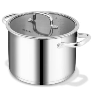 rorence 8 qt stainless steel stockpot,large stock pot with clear transparent tempered glass lid for soup pasta vegetable, induction cooking pot for all stoves, oven & dishwasher safe