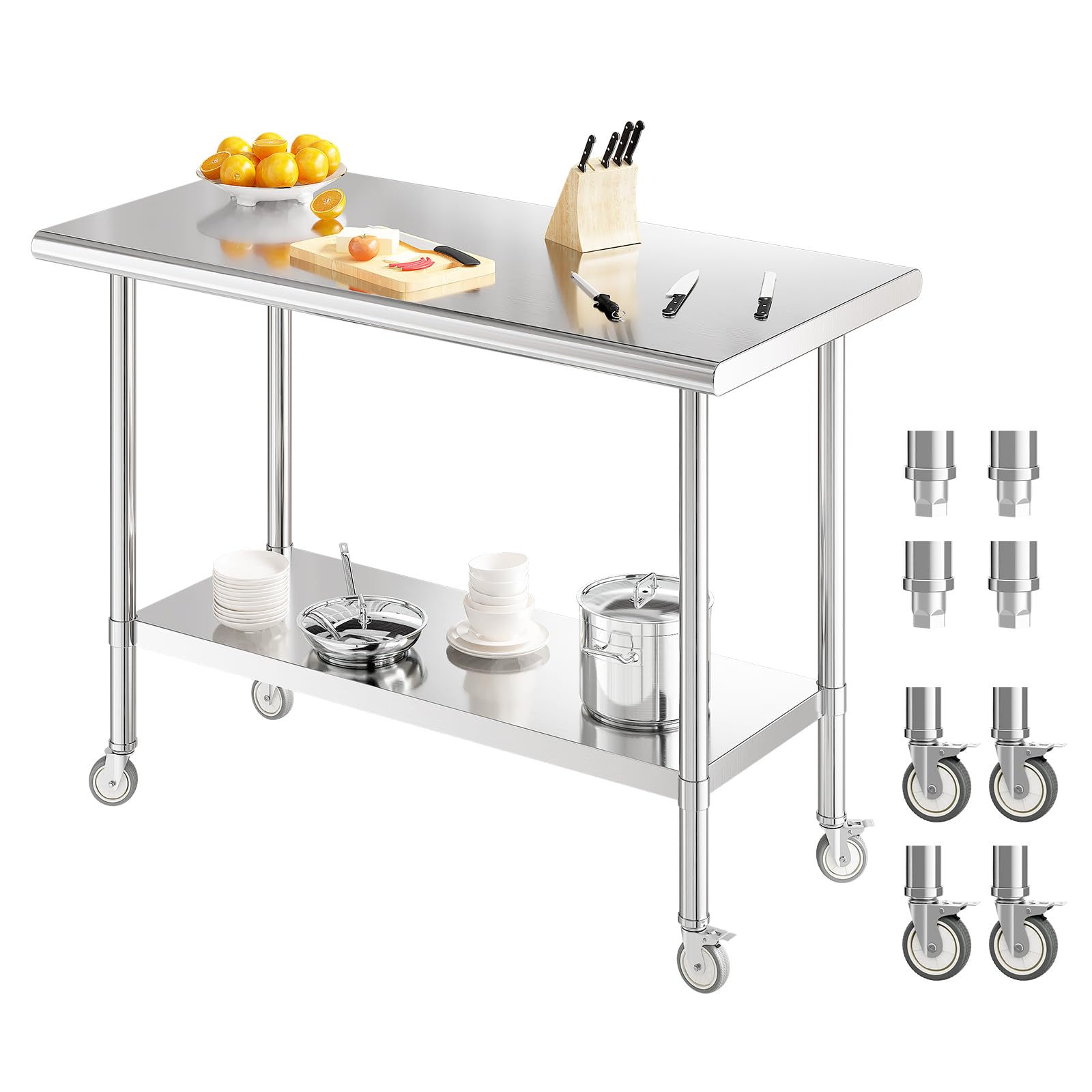 Food Prep Stainless Steel Table, Commercial Workbench with Caster Wheel, Heavy Duty Food Prep Worktable for Restaurant, Home and Hotel, Sliver (24" x 48" x 35")