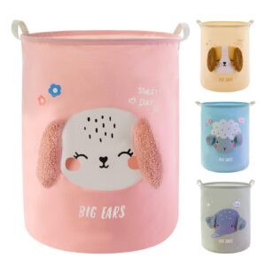 mziart kids laundry basket, cute animal baskets collapsible dirty clothes laundry hamper nursery storage basket large boys girls toy box storage organizer for bedroom bathroom gift baskets, pink dog