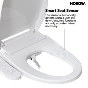 HOROW B0403 Elongated Bidet Toilet Seat, Soft Closing Adjustable Heated Seat fits for T0338W Toilet, Electronic Smart Seat with Warm Air Dryer and LED Night Light, White Side Arm Control