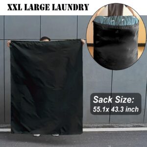 ADVcer 2pack Extra Large Laundry Bag 55x43.3" + Silicone Tote Handle, Heavy Duty Oxford Dirty Clothes Travel Drawstring Bags Storage Sack, Easy fit Laundry Hamper and Basket (Machine Washable, Black)