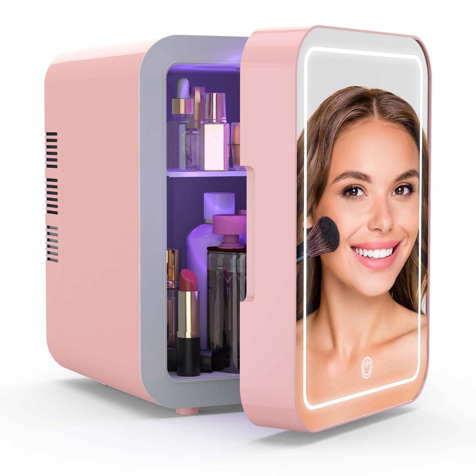 Skincare Makeup Fridge With Dimmable LED Light Mirror, 4L Portable Makeup Mini Fridge Cooler and Warmer for Bedroom, Car, Dorm, Office, Small Beauty Refrigerator for Cosmetics, Skin Care