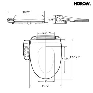 HOROW B0403 Elongated Bidet Toilet Seat, Soft Closing Adjustable Heated Seat fits for T0338W Toilet, Electronic Smart Seat with Warm Air Dryer and LED Night Light, White Side Arm Control