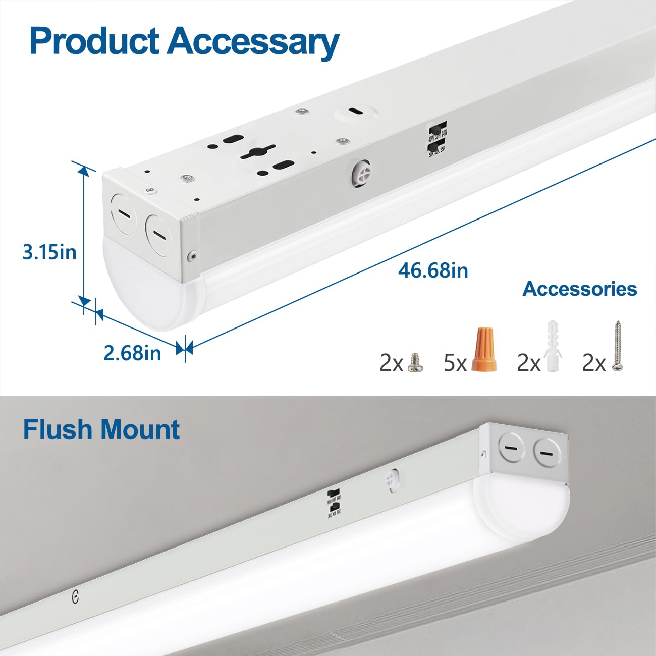 DAKASON 4FT LED Linear Light Fixture, 4 Foot LED Shop Lights 40/32/24W 35/40/5000K CCT Selectable, 4Feet Commercial Bay Lighting Fluorescent Tube Replacement for Office Garage 4 Pack