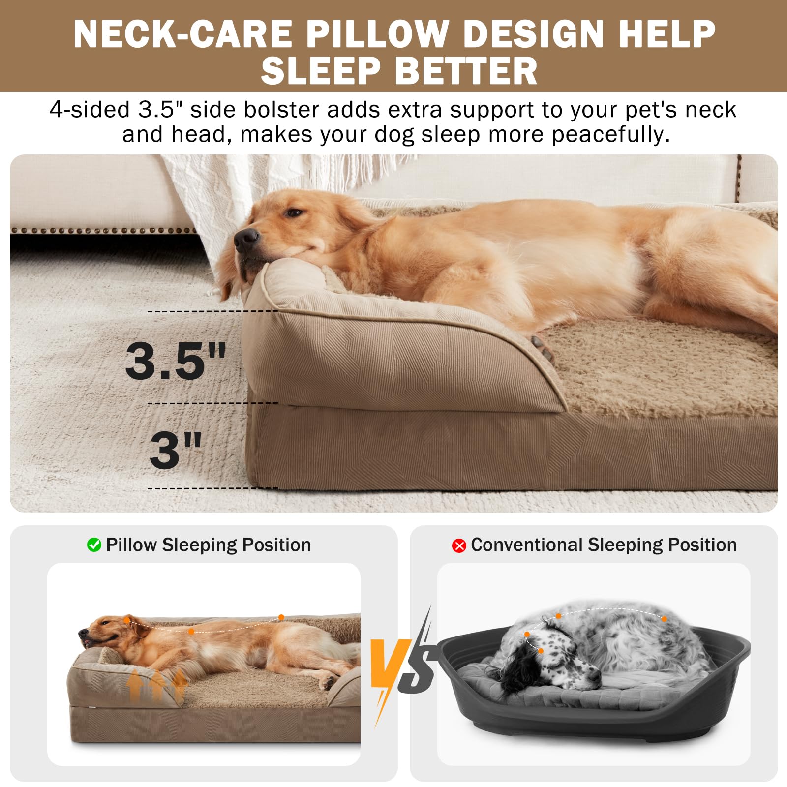 INVENHO Orthopedic Dog Beds Large Sized Dog, XL Washable Dog Sofa Bed Large, Egg-Crate Foam Dog Couch Bed with Washable Removable Cover, Waterproof Lining and Nonskid Bottom