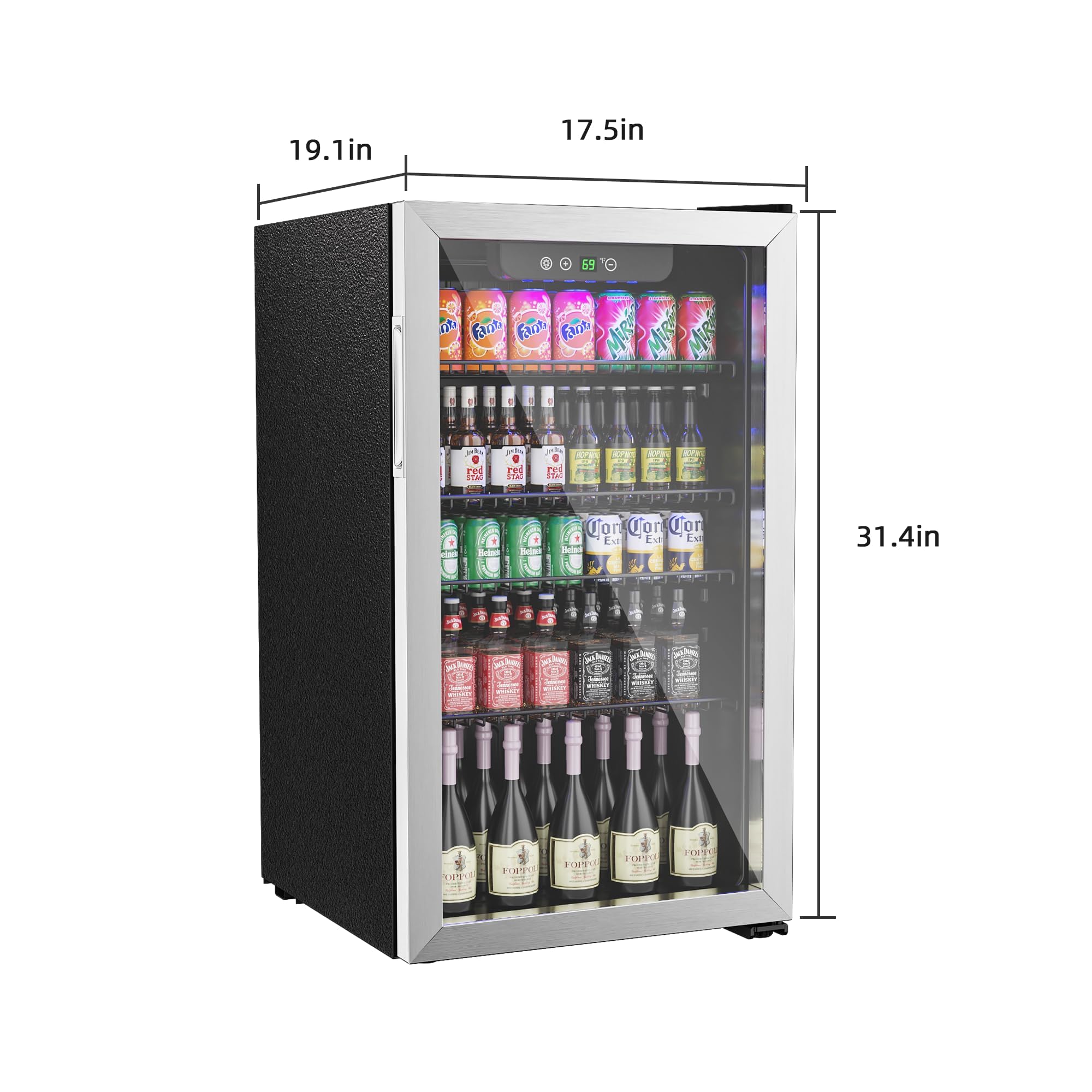 Erivess Compact Freestanding Beverage Refrigerator,126 Can/3.2 Cubic Feet Mini Fridge with Glass Front Door for Soda, Beer or Wine, Under Counter Drink Dispenser with Adjustable Shelves