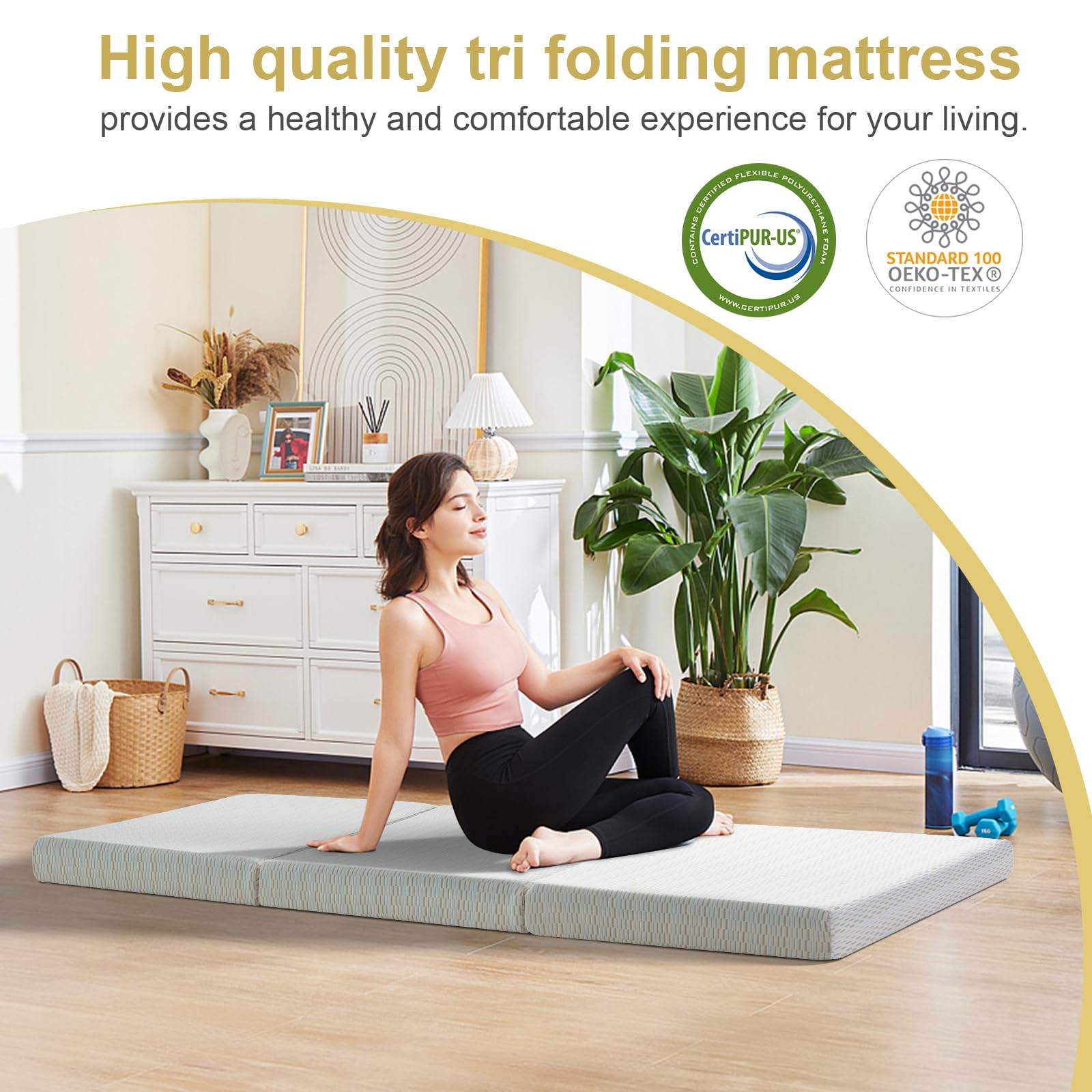 MUUEGM Folding Mattress, 4 Inch TwinXL Tri-fold Memory Foam Mattress, Foldable Mattress with Washable Cover, Trifold Mattress for Yoga/Camping/RV/Guest Beds,CertiPUR-US Certified