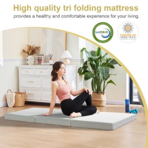 MUUEGM Folding Mattress, 6 Inch Full Tri-fold Memory Foam Mattress, Foldable Mattress with Washable Cover, Trifold Mattress for Yoga/Camping/RV/Guest Beds,CertiPUR-US Certified