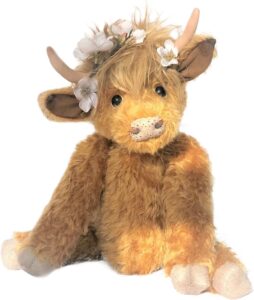 funthy scottish highland cow plush, realistic cow stuffed animals soft farm plushie, cuddly highland cow accompany plush decorative pillow birthday gifts for boys girls-white