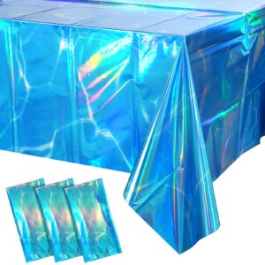 yidako 3 pack ocean tablecloths iridescent plastic disposable table cloth rectangle water wave table covers for under sea ocean pool beach party decorations, 54 x 108inch