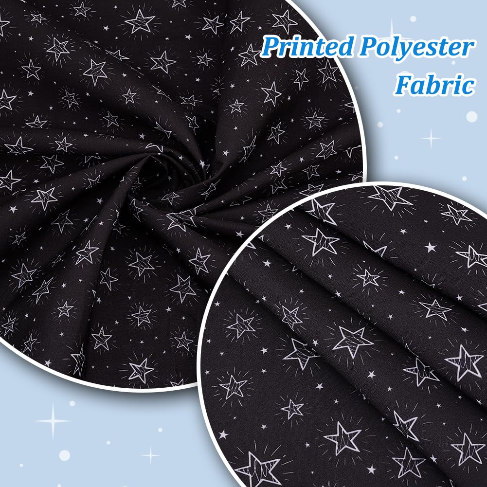 AHANDMAKER White Stars Upholstery Fabric by The Yard, Night Sky Fabric, Star Night Sky Concept Astronomy Decorative Fabric for Clothing Accessories, DIY Art Craft, 1.12 Yard, Black