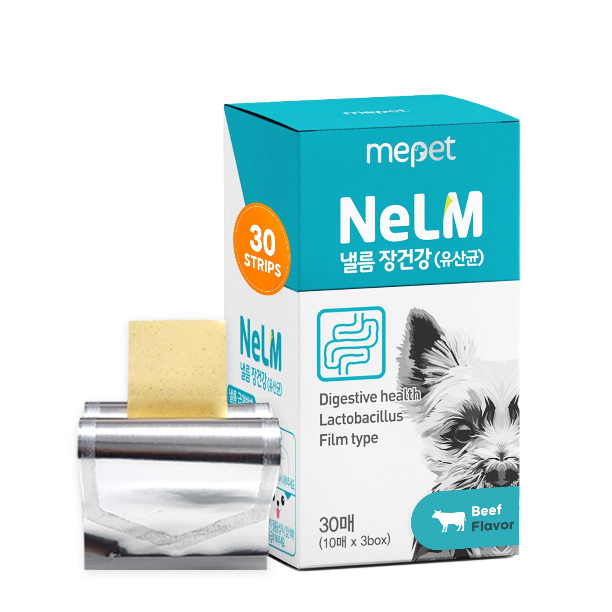 Mepet Gut Support for Dogs - Mouth Dissolving Strips, Gut and Digestive Health with nF1 Lactobacillus, Probiotic - Anti Diarrhea, Boost Immune System - Allergens and Additives Free - Beef, 30 Strips