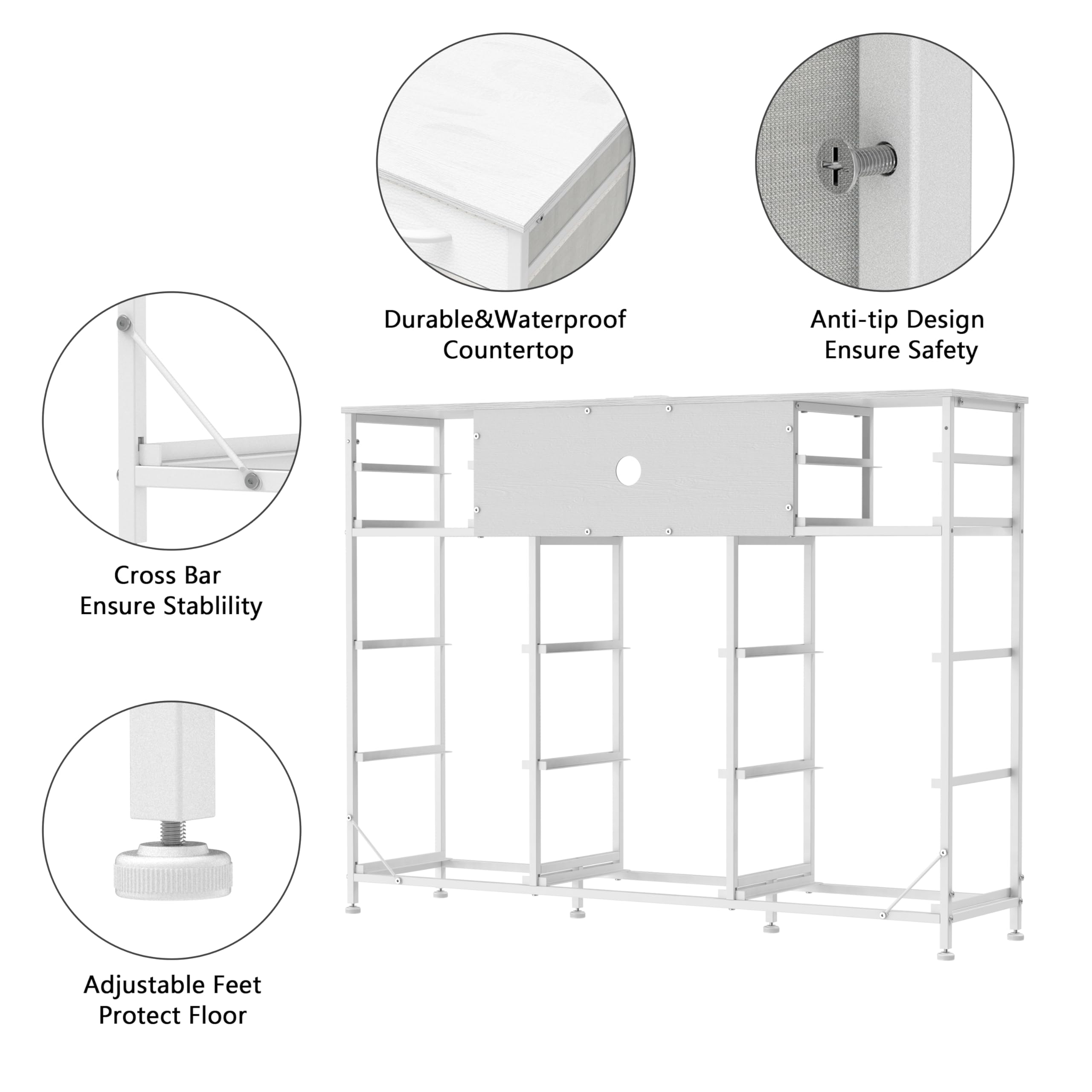 Simoretus Dresser with Charging Station and LED Light Wide Dresser with 13 Fabric Drawers for Bedroom Side Pockets Chest of Drawers Open Shelf Storage Organizer for Living Room (White)