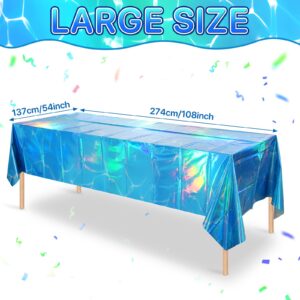 YIDAKO 3 Pack Ocean Tablecloths Iridescent Plastic Disposable Table Cloth Rectangle Water Wave Table Covers for Under Sea Ocean Pool Beach Party Decorations, 54 x 108Inch